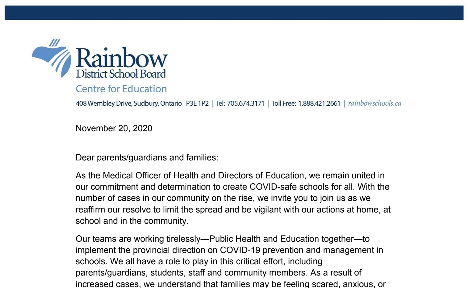 Joint Message from RDSB and MOH - Lockerby Composite School